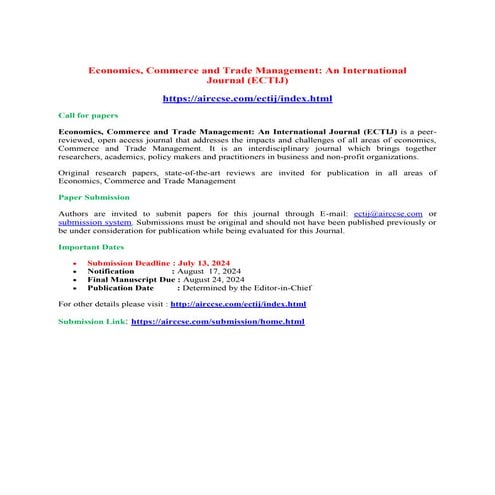Economics, Commerce and Trade Management: An International Journal ...