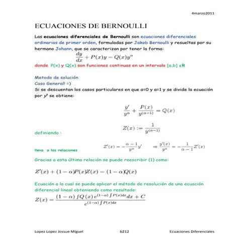 Ecuaciones diferenciales de bernoulli | PPTX