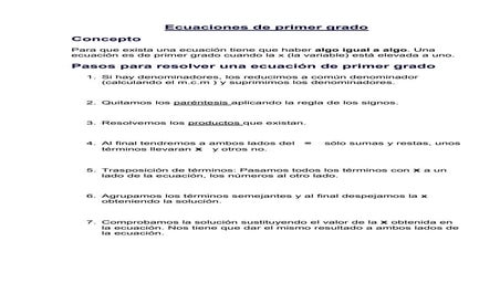 SOLUTION: Ejercicios Ecuaciones Primer Grado Con Respuestas, 45% OFF