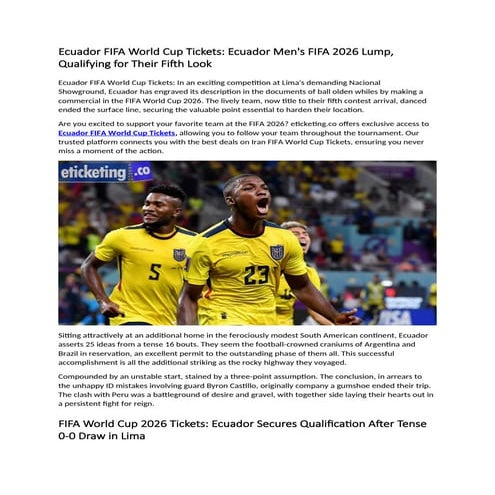 Ecuador FIFA World Cup Tickets Ecuador Men's FIFA 2026 Lump, Qualifying ...