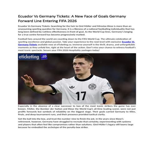 Ecuador Vs Germany Tickets A New Face of Goals Germany Forward Line ...