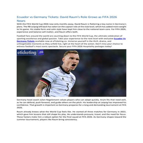Ecuador vs Germany Tickets David Raum's Role Grows as FIFA 2026 Nears.pdf