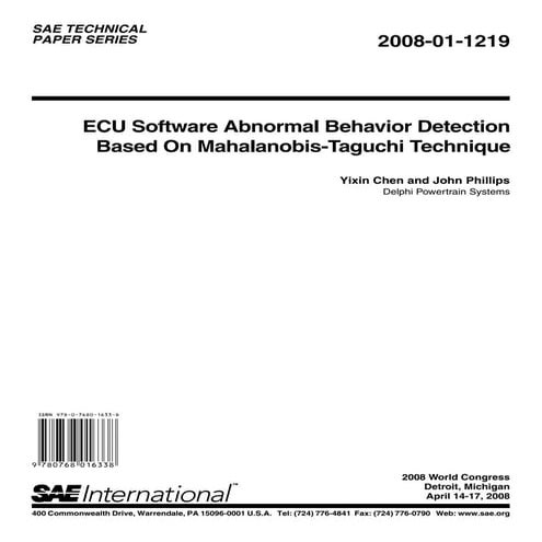 Ecu Software Abnormal Behavior Detection Based On Mahalanobis Taguchi Technique Pdf