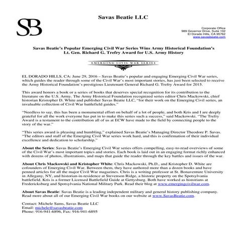 Savas Beatie’s Popular Emerging Civil War Series Wins Army Historical ...