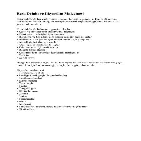 Ecza dolabı ve ilkyardım malzemesi | DOCX