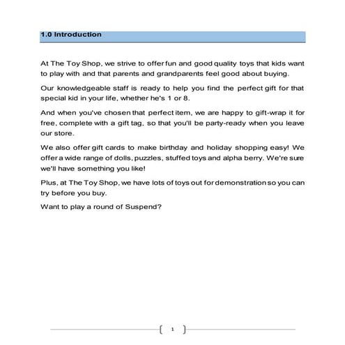 the toy shop business plan | DOCX