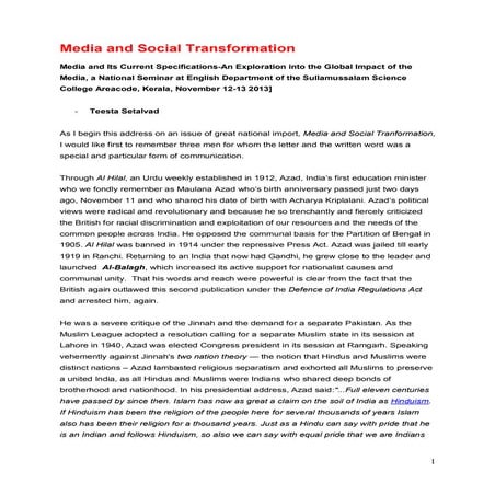 Media and Social Transformation | PDF