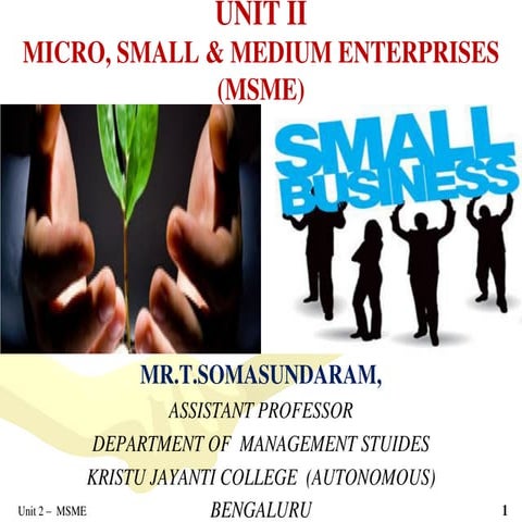Entrepreneurship development - Micro Small and Medium Enterprises | PPT