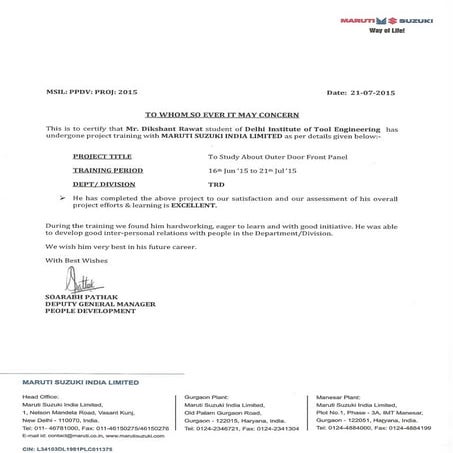 MSIL TRAINING CERTIFICATE | PDF