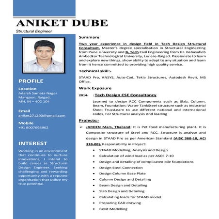 Resume-Aniket Dube Structural engineer | PDF