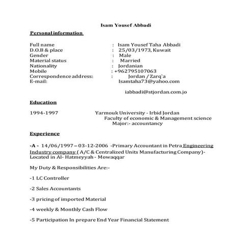 Isam Yousef Abbadi | DOCX | Business | Business and Finance