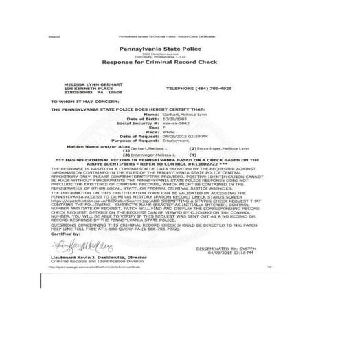 Criminal Record Check 2015 | PDF