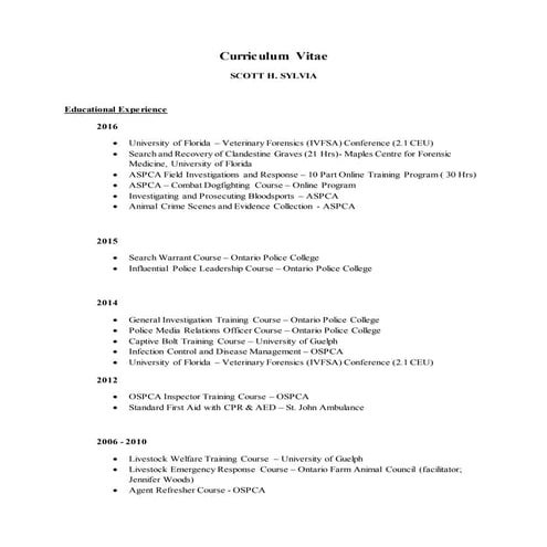 Personal CV for Scott Sylvia | DOCX