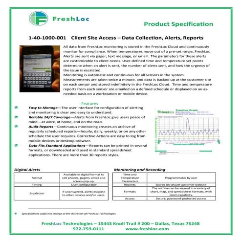 FreshLoc Core Product Specifications | PDF
