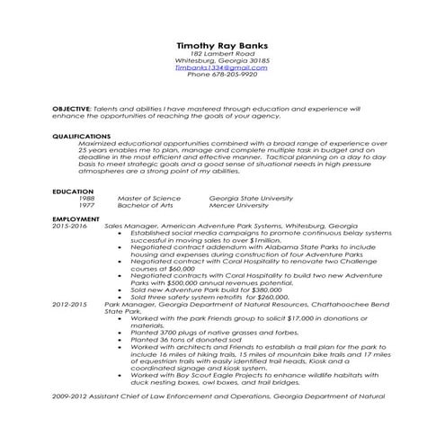 tim resume update 2014 | DOC | Outdoor Attractions | Attractions