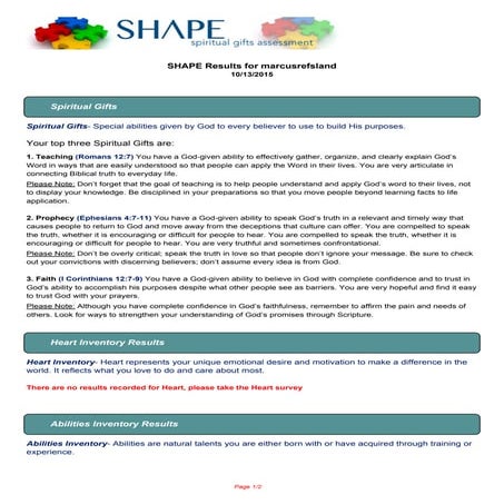 SHAPE Spiritual Gifts Test | PDF
