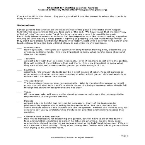 Checklist for Starting a School Garden | PDF
