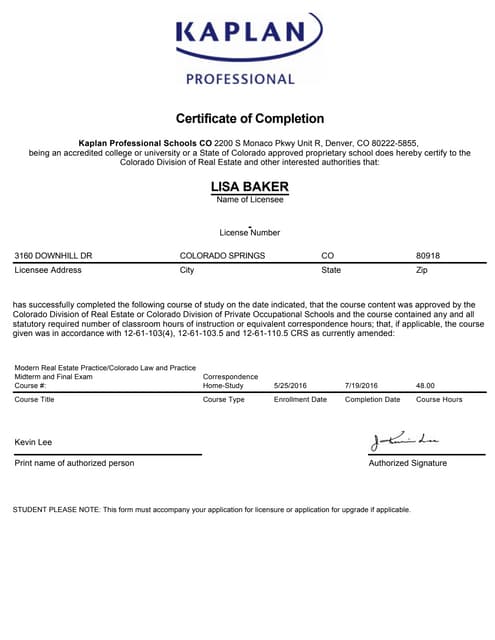 Completion Certificate Real Estate Prelicense | PPT