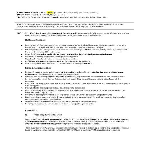 Narender Mendiratta resume | DOC