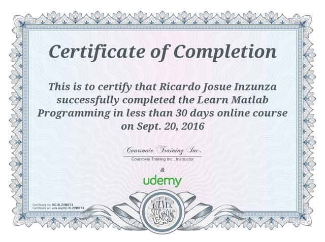 Matlab Course Certificate 