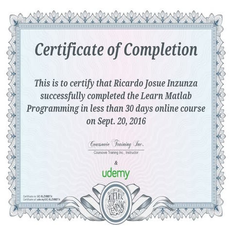 Udemy Certificate _Matlab Programming | PPT