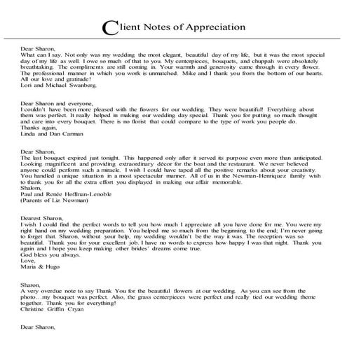 Client Notes of Appreciation For Designer Florals | DOCX