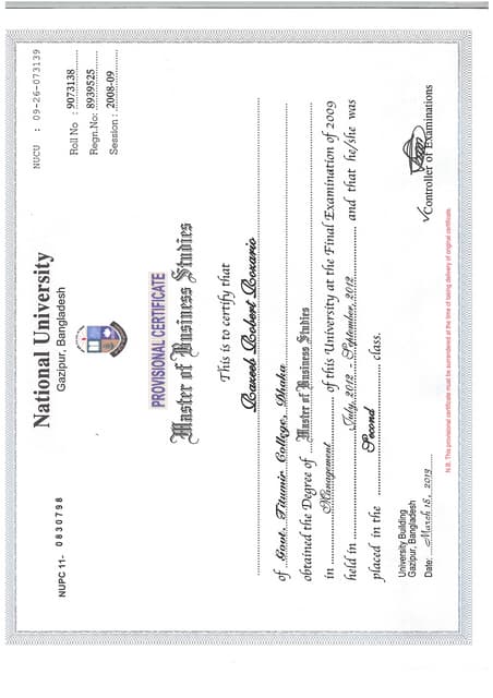 PROVOSIONAL CERTIFICATE B.A-KAISAR | PDF