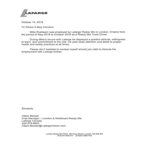 Lafarge Letter of Ref | PDF