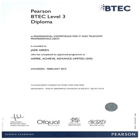 BTEC Level 3 Diploma in Professional Competence for IT and Telecoms ...