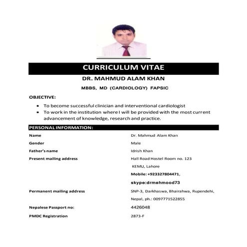 Dr. Mahmud Alam Khan CV-2 | DOCX