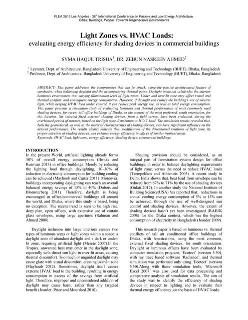 Light zones vs. hvac loads evaluating energy efficiency for shading ...