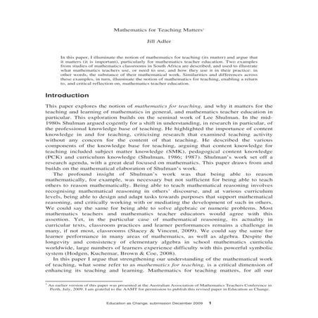 Mathematics for Teaching Matters | PDF