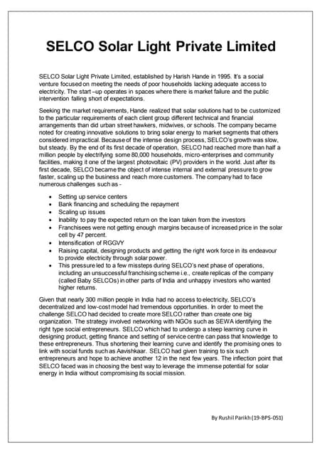 SELCO: Mission or Market? | PDF