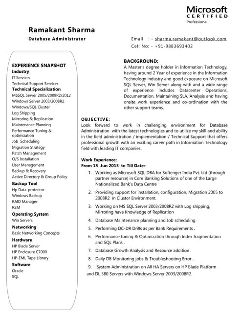 Resume (1) | DOC | Databases | Computer Software and Applications