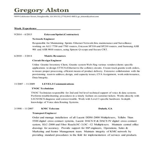 Greg Alston's Resume | PDF