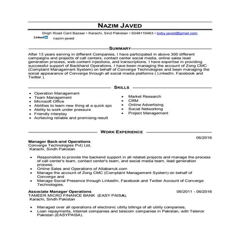 Nazim Javed Resume | PDF