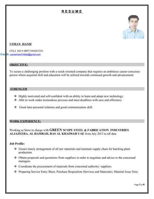 CV For Store Keeper CV For Store Keeper