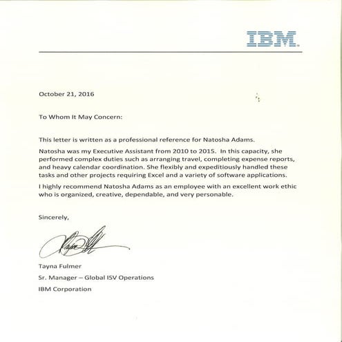 IBM Reference Letter - Tayna | PDF