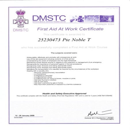 First Aid At Work Certificate | PDF