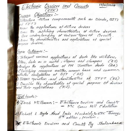 ELECTRONIC DEVICES AND CIRCUITS NOTES PDF | PDF