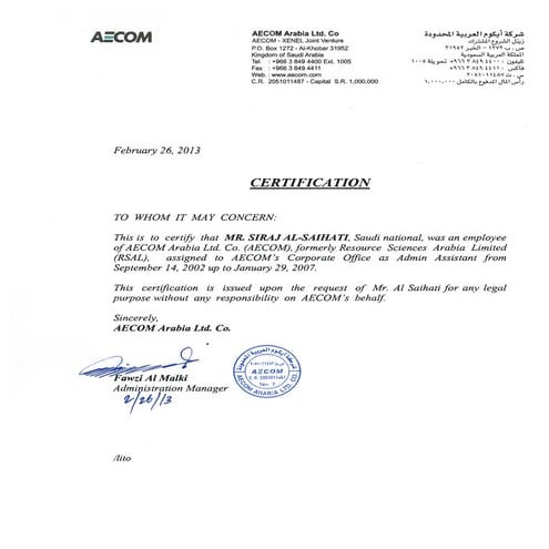 AECOM CERTIFICATE | PDF