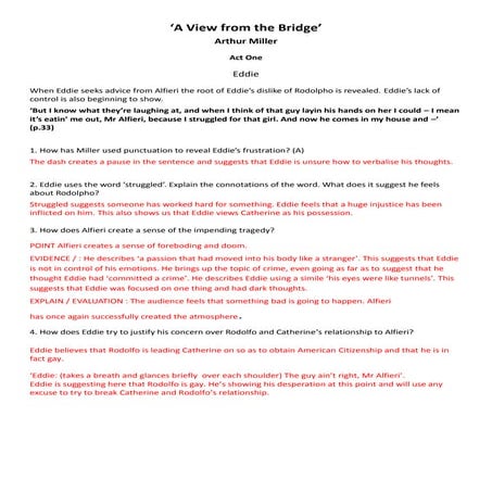 A View From The Bridge Essay | PDF