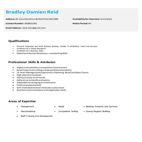 Bradley Reid Resume 2016 | DOCX