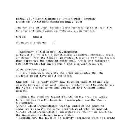 EDEC 3307 Early Childhood Lesson Plan Template Duration 30-60 m | PDF