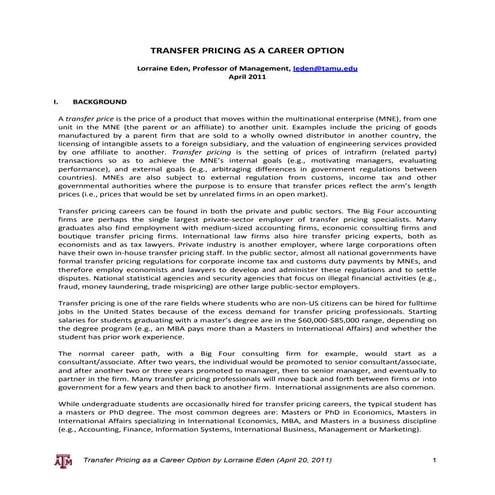 TRANSFER PRICING AS A CAREER OPTION | PDF