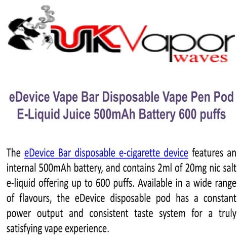 eDevice Vape Bar Disposable Vape Pen Pod E-Liquid Juice 500mAh Battery ...