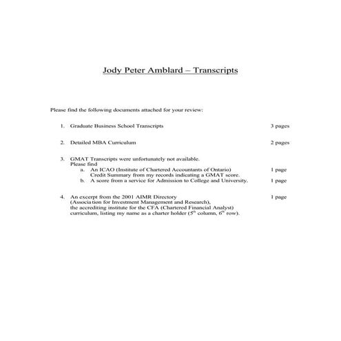Transcripts - Jody Peter Amblard | PDF