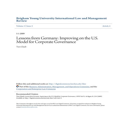 Lessons from Germany- Improving on the U.S. Model for Corporate G | PDF