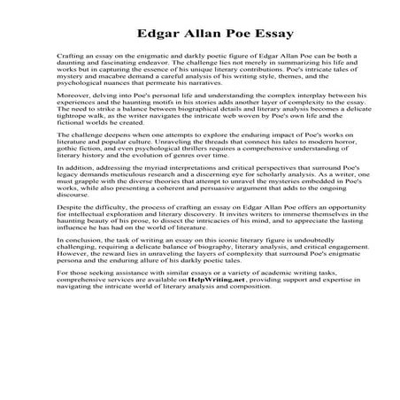 Edgar Allan Poe Essay. Olney Central College | PDF
