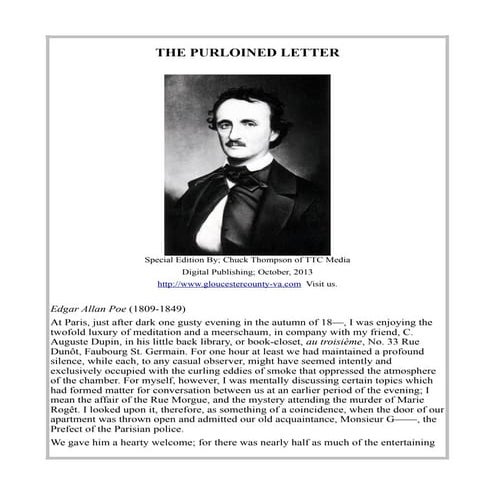 Edgar Allen Poe, The Purloined Letter | PDF